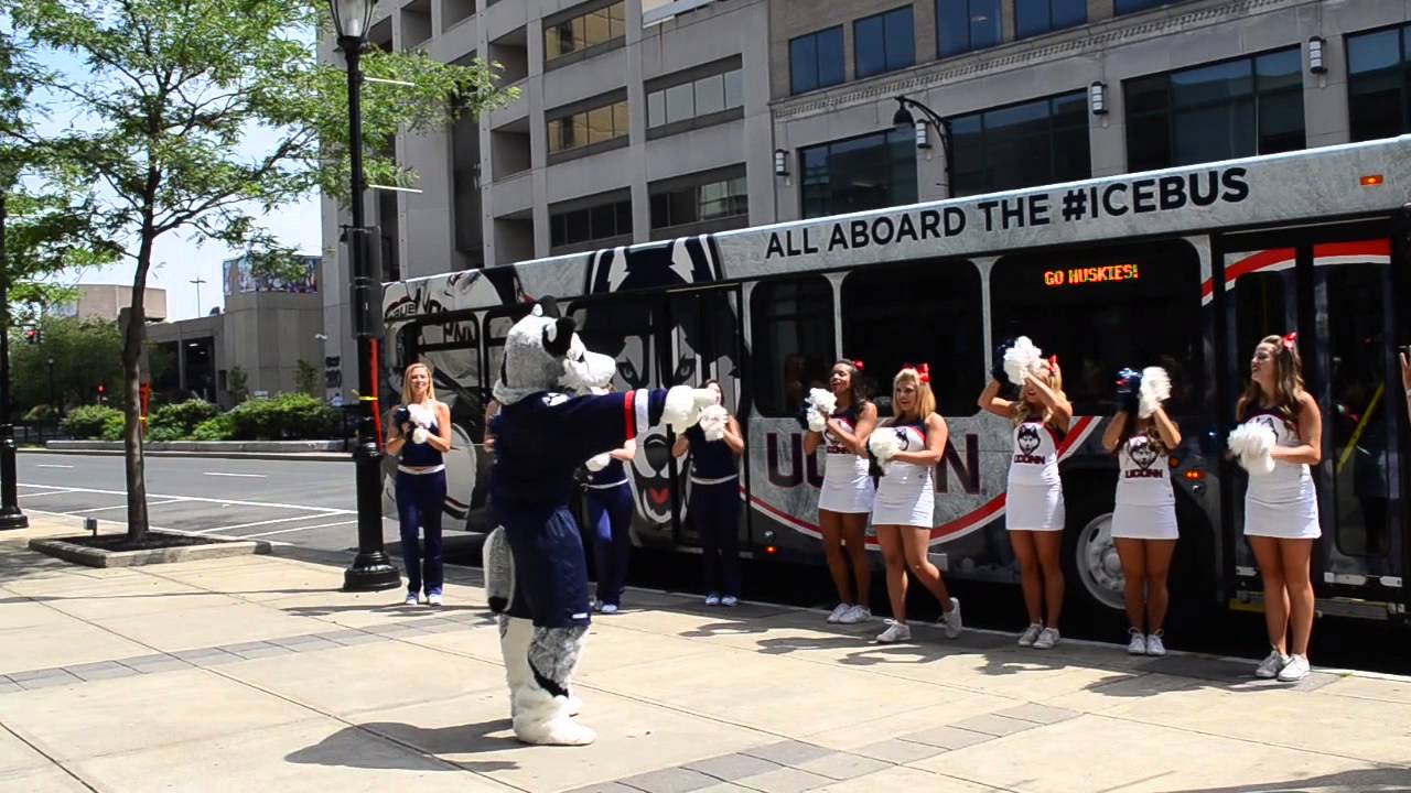 The UConn Men's Hockey Ice Bus Pulls Up To XL Center - YouTube