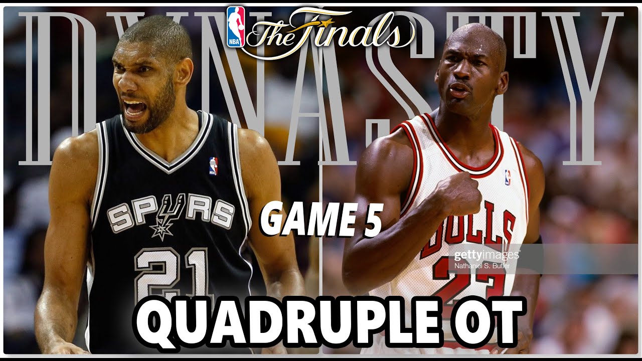 GREATEST GAME EVER. 4OT! Game 5 of NBA FINALS. '05 Spurs vs '96 Bulls ...