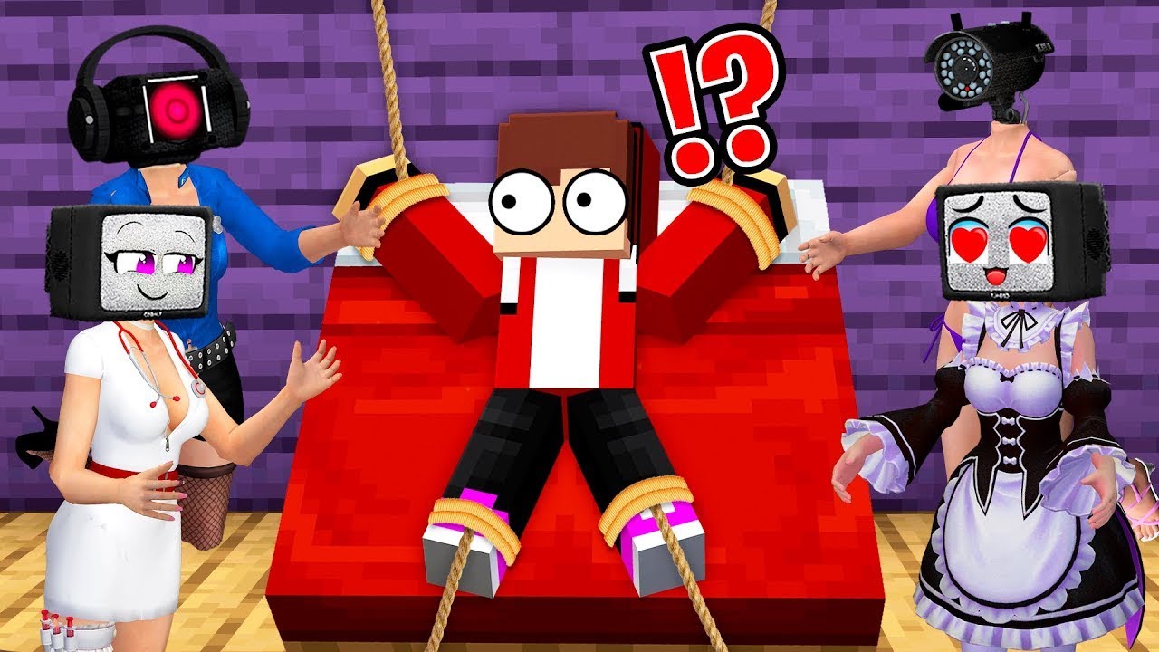 ALL TV and SPEAKER WOMAN GIRLS TIED UP JJ for EXPERIMENTS in Minecraft ...