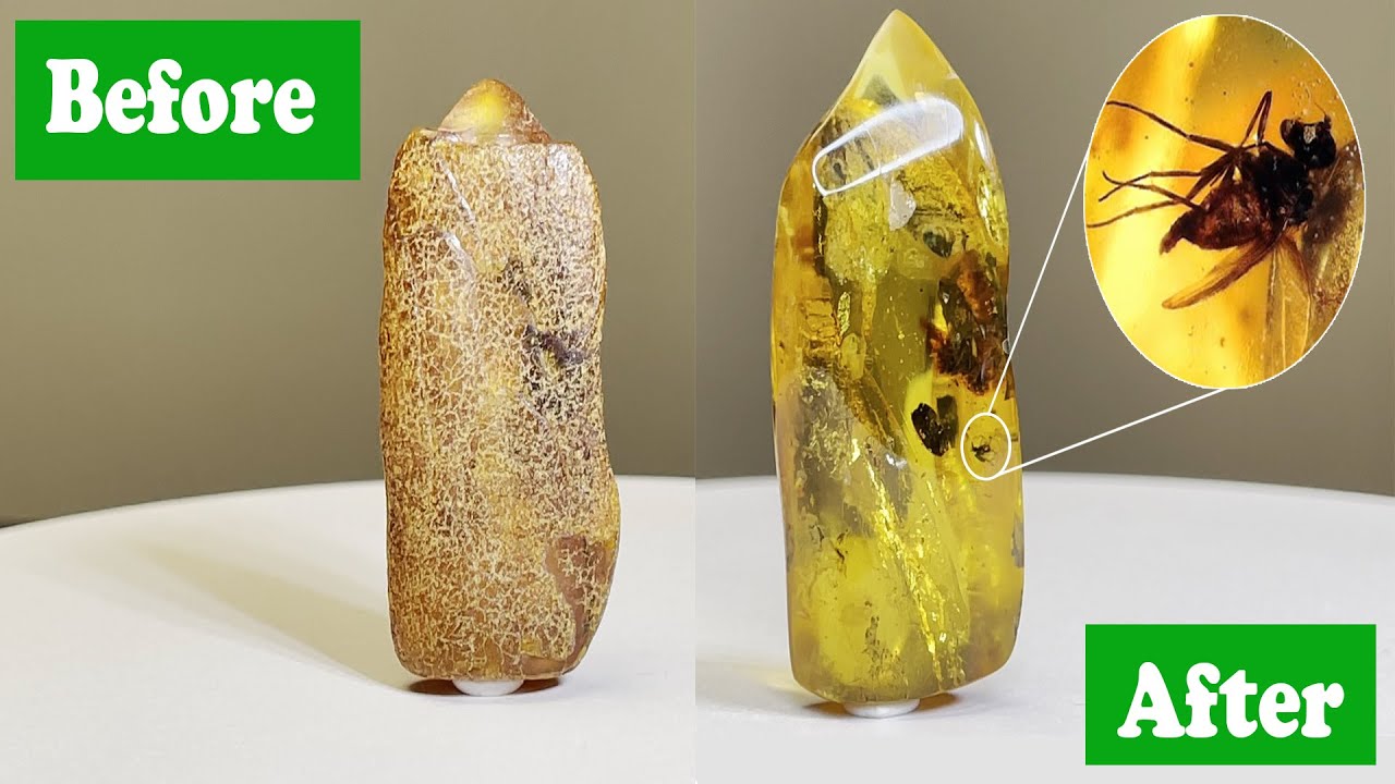 Picked random piece of baltic amber from the box to polish it - YouTube