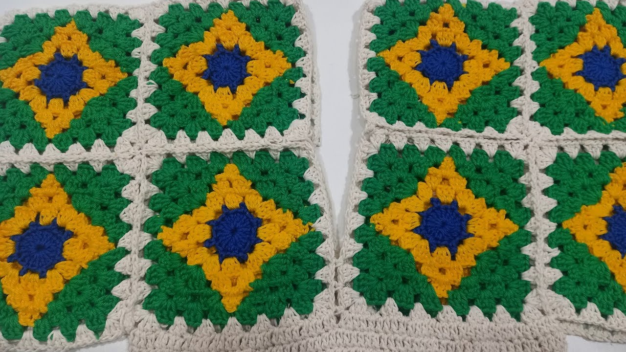 COMO FAZER UM CROPPED/BLUSA DE SQUARES DE CROCHÊ DA BANDEIRA DO BRASIL ...