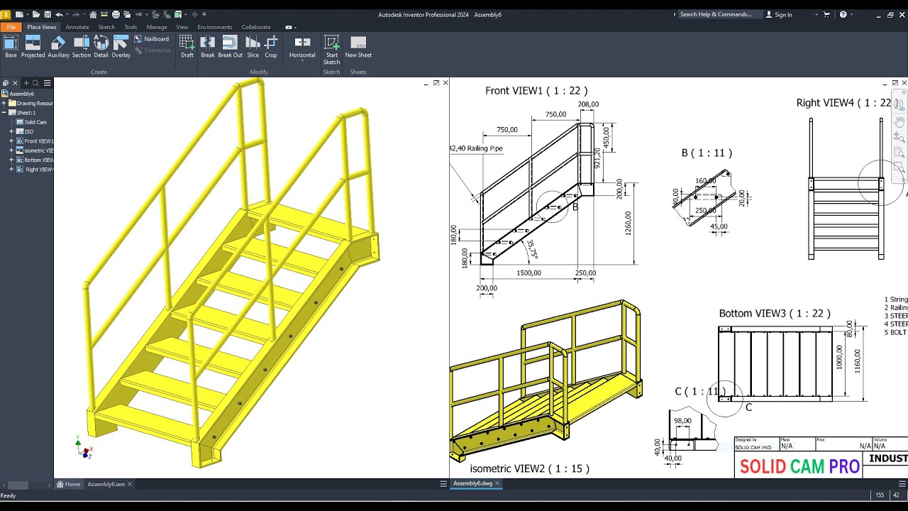 Autodesk inventor INDUSTRIAL STAIRCASE DESIGN And Assembly Exercise 51 ...