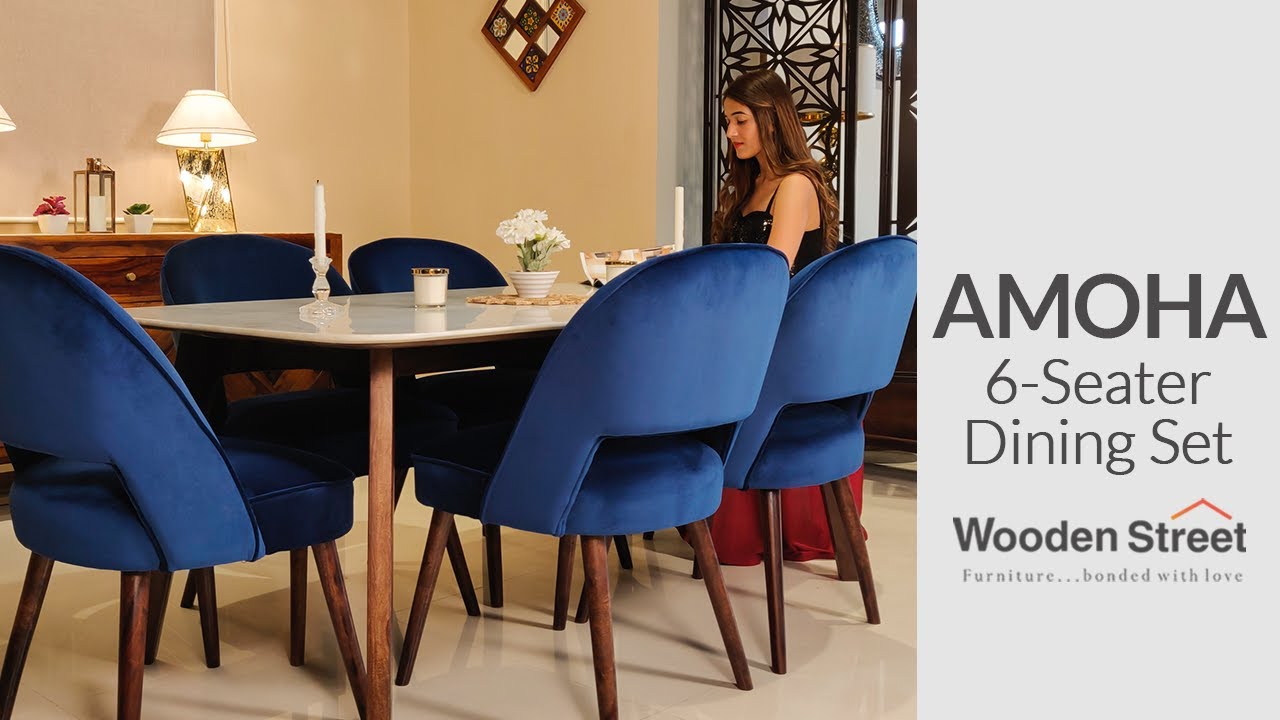 Dining Set Design 2023 | Amoha 6 Seater Marble Top Dining Set (Walnut ...