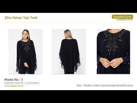 Şifon Detaylı Taşlı Tunik - Büyük Beden Tunik Modelleri
