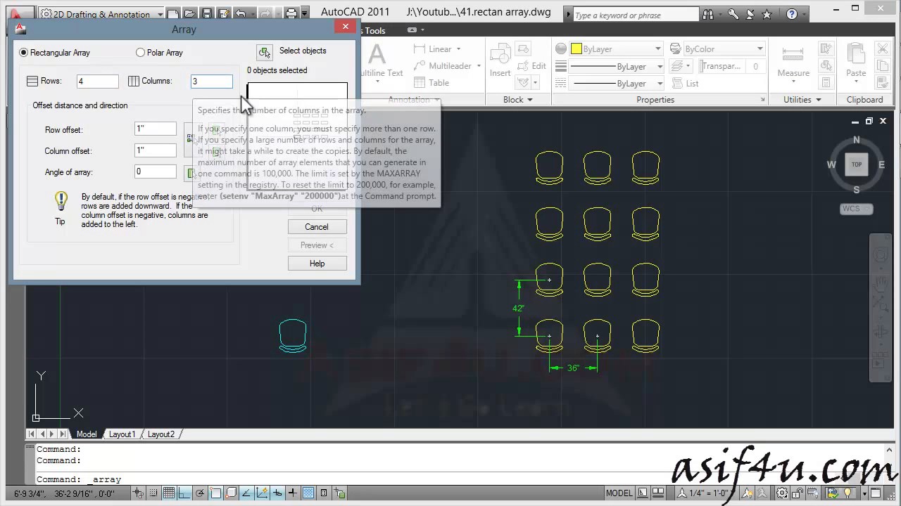 AutoCAD Essential Training 41 Rectangular Array - YouTube