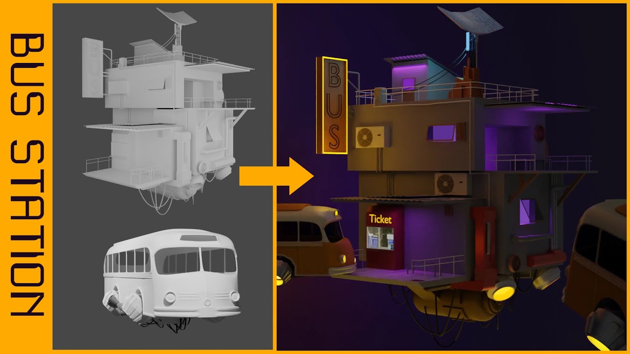 3D Cyberpunk Bus Station Modeling Timelapse - Blender 3.1 - YouTube