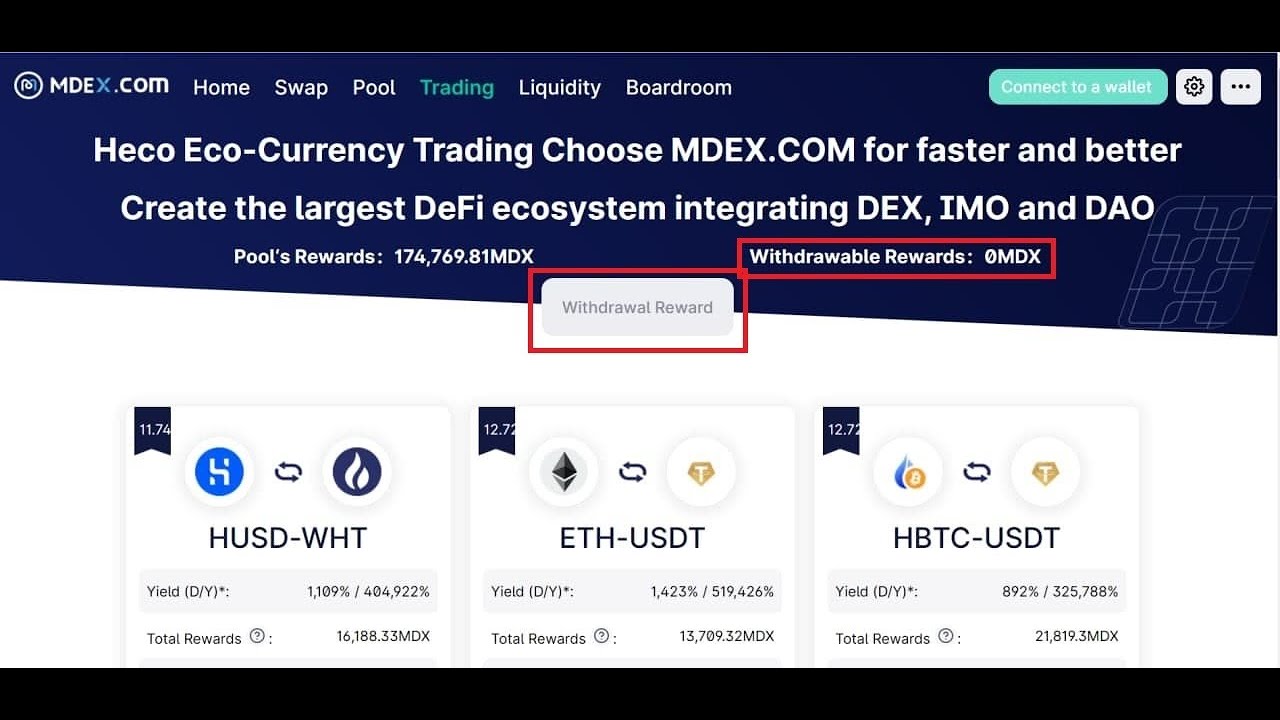 How to Withdraw Rewards from MDEX | Highest Pool‘s Rewards：205,954 ...