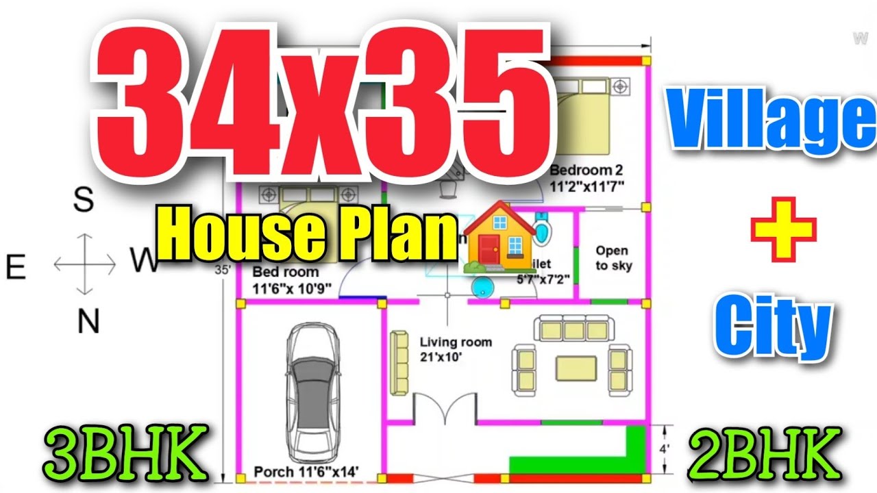 34 x 35 feet North Facing House Plan | For City And Village - YouTube