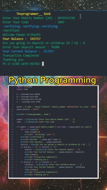 Python Programming Deposit And Withdraw Pawansrikanth 2005 Pawansrikanth Pythonprogramming