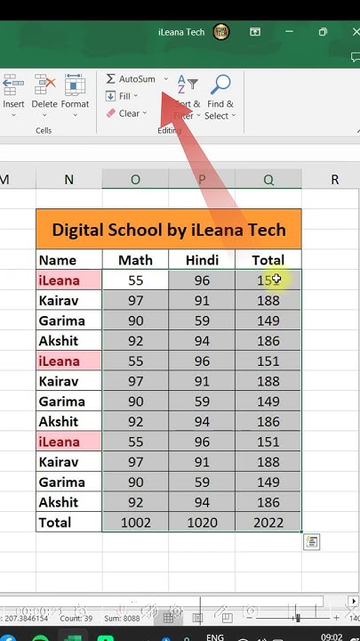 Autosum in Excel || Excel tutorial || Digital School by iLeana Tech - YouTube