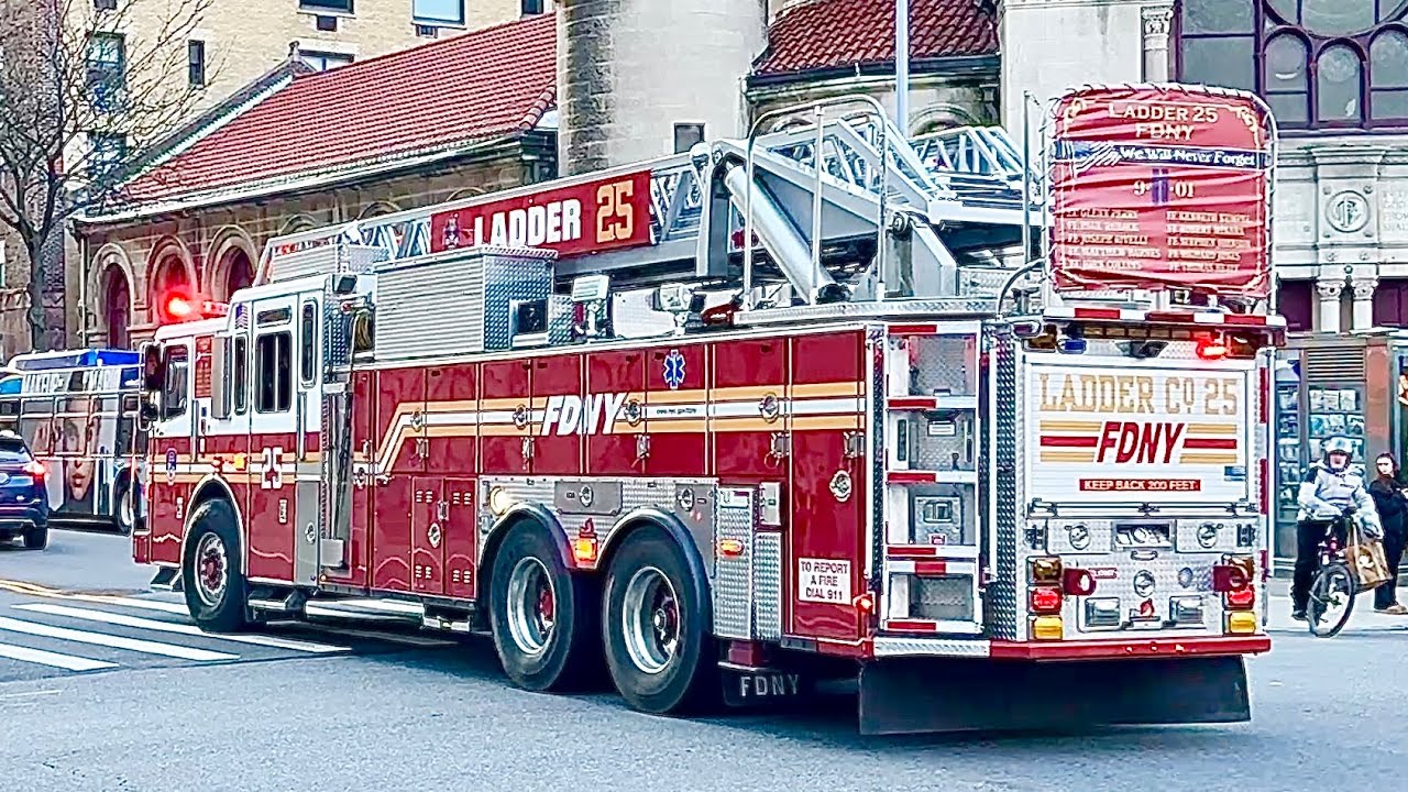 FDNY LADDER 25 RESPONDING ON BROADWAY ON THE UPPER WEST SIDE AREA OF ...