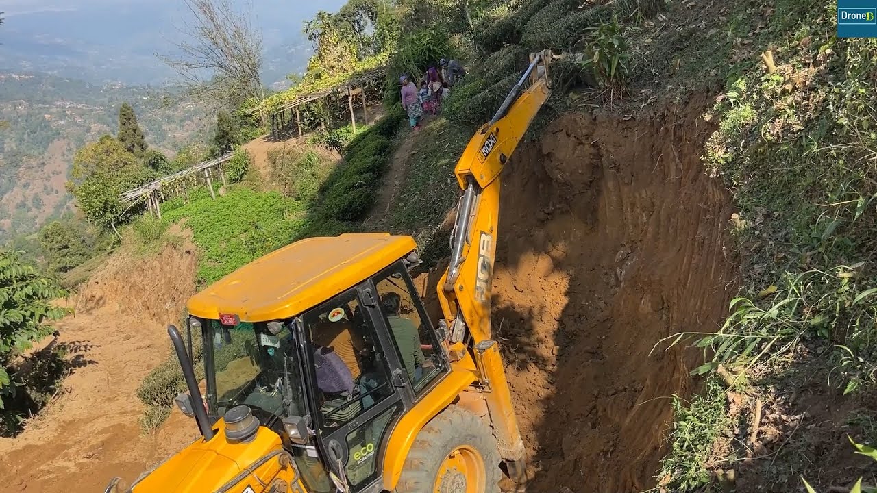 A Small Mountain Village Road Construction with JCB Backhoe - YouTube