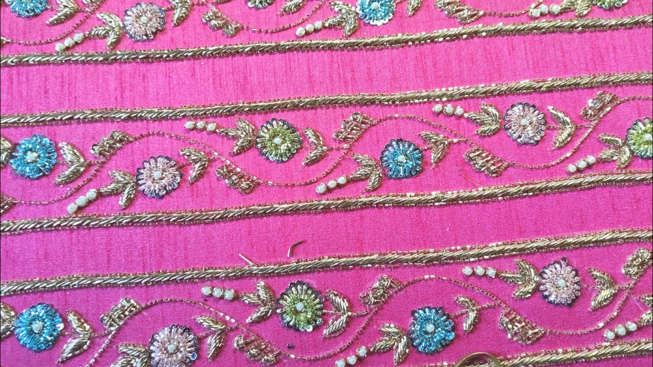 Hand Embroidery zari work || zardosi || Zardosi flower work tutorial ...