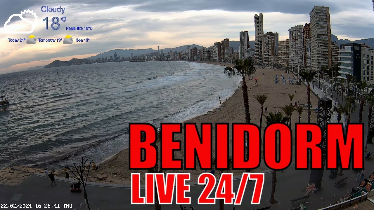 Benidorm Live Beach Cam 🇪🇸 Streamed 22nd February 2024 (2) - YouTube
