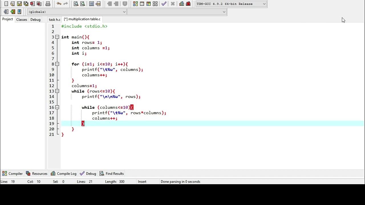 C code for a multiplication table - YouTube