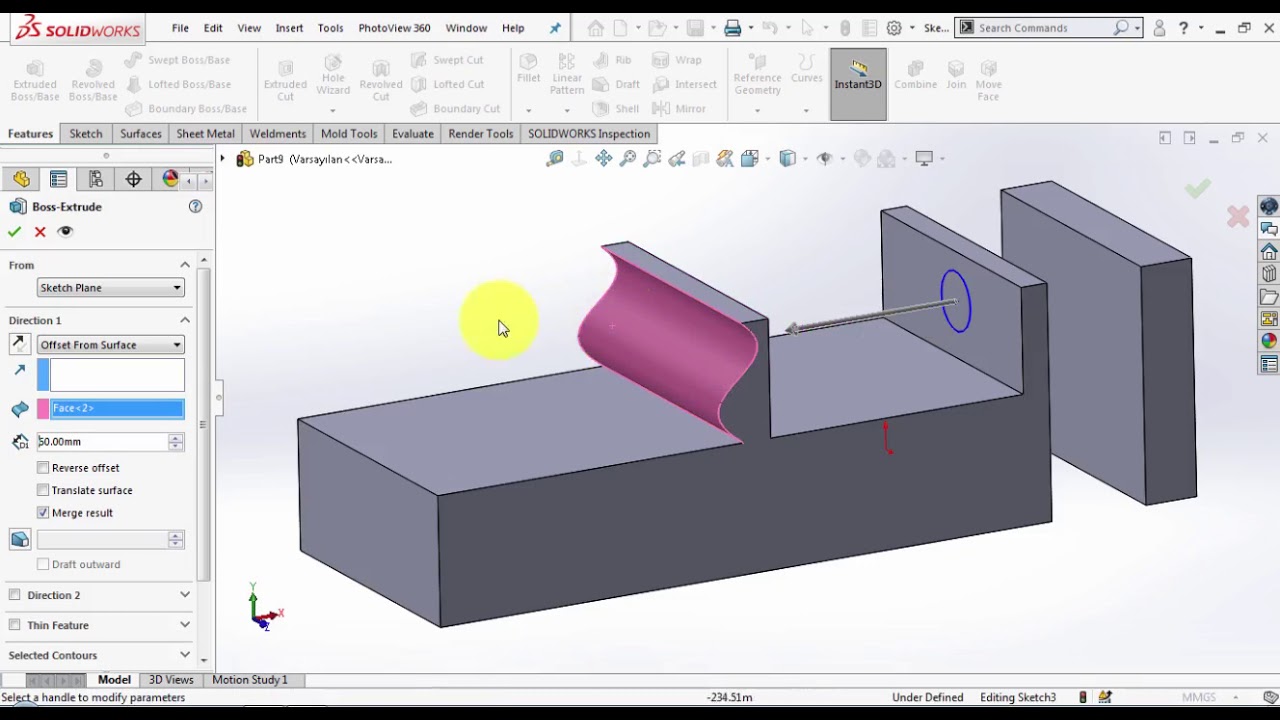 Solidworks 2020 Ile Sil Baştan 41 Extrude Bossbase 3 Direction1 2 Youtube