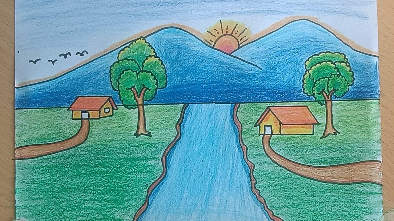 How to draw Easy🏞️🌅 Nature drawing videos #drawing #nature #art # ...