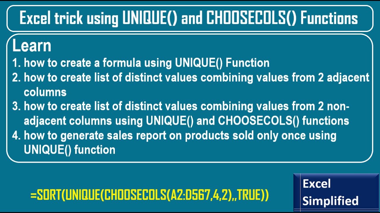 Excel trick using UNIQUE and CHOOSECOLS Functions - YouTube