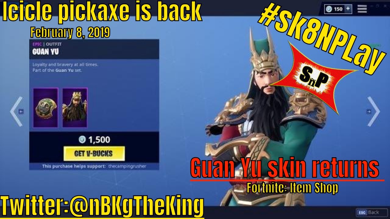Fortnite: Item Shop/ Guan Yu skin & Icicle pickaxe return (2-8-19) | # ...