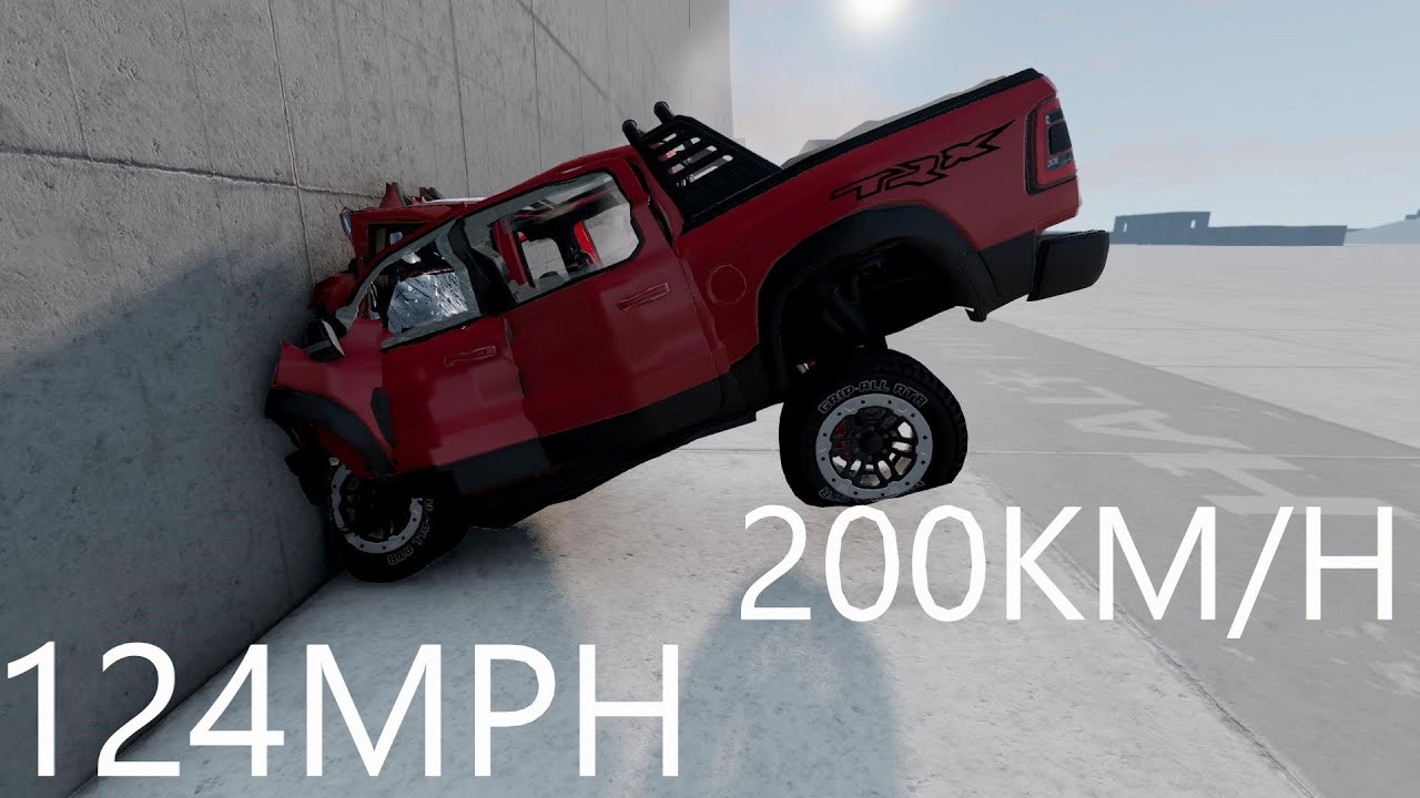 Dodge Ram Trx crashes to the WALL!200KM/H CRASH TEST-#beamngdrive - YouTube