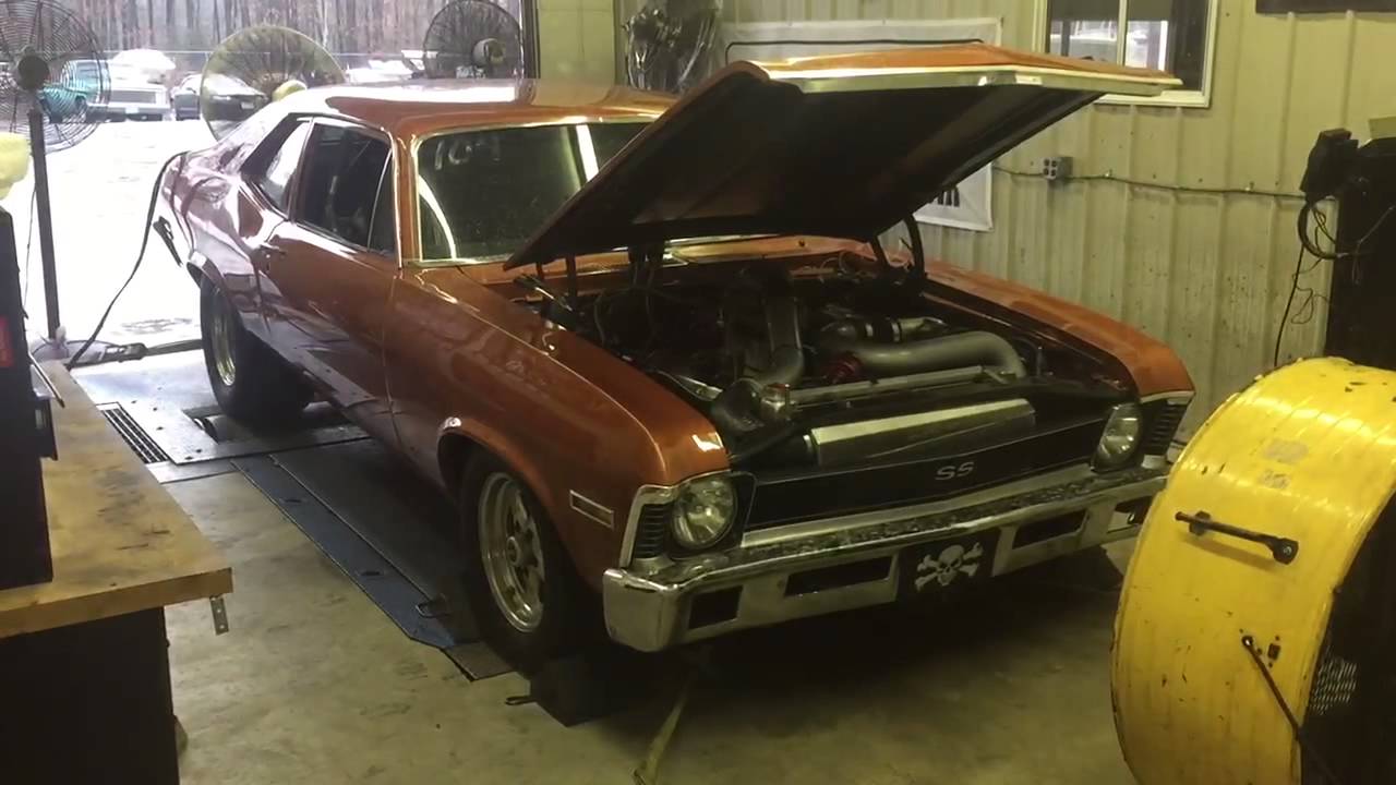72 Nova 414 sbc F2 procharger dyno - YouTube