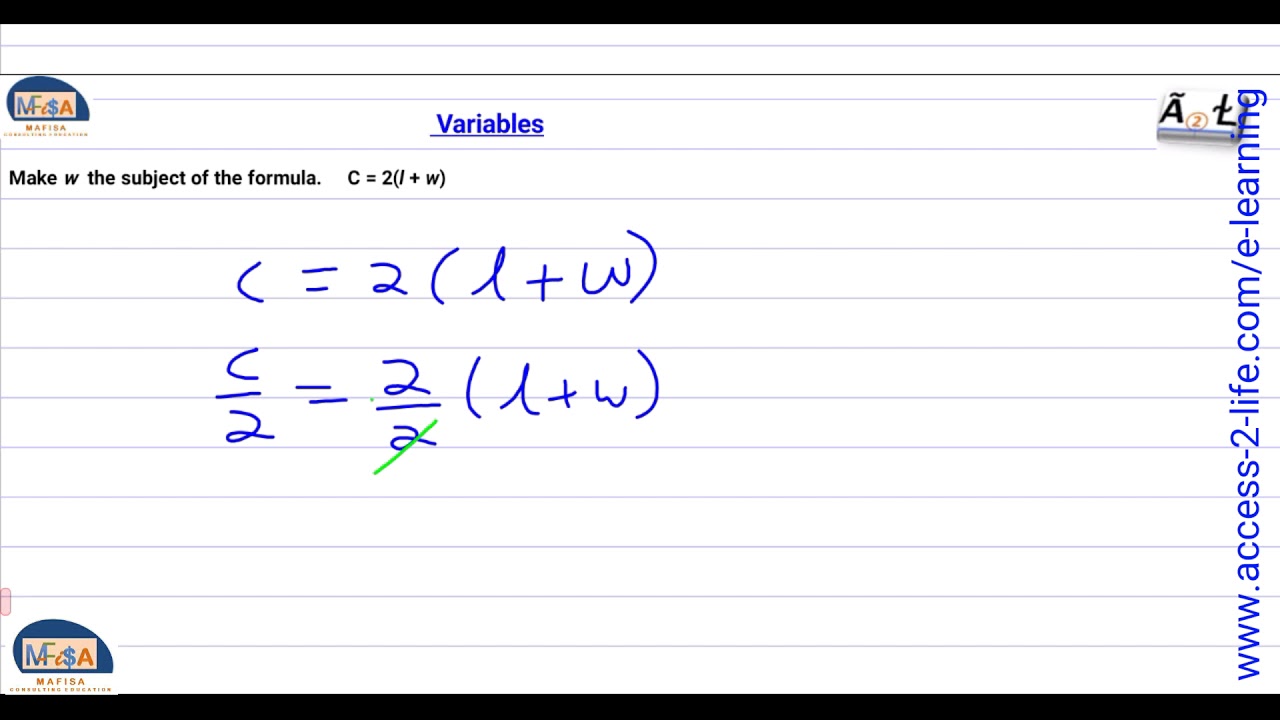 Variables: Making Subject of the Formula 2 - YouTube
