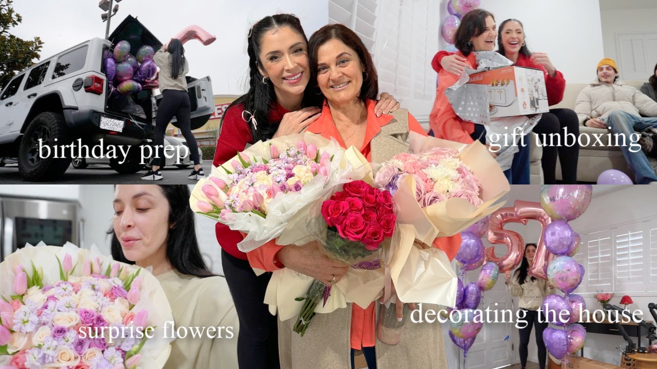 45 min vlog: surprising my mom for her bday 💕 + gift unboxing + party prep👸🏻 🍰 - YouTube