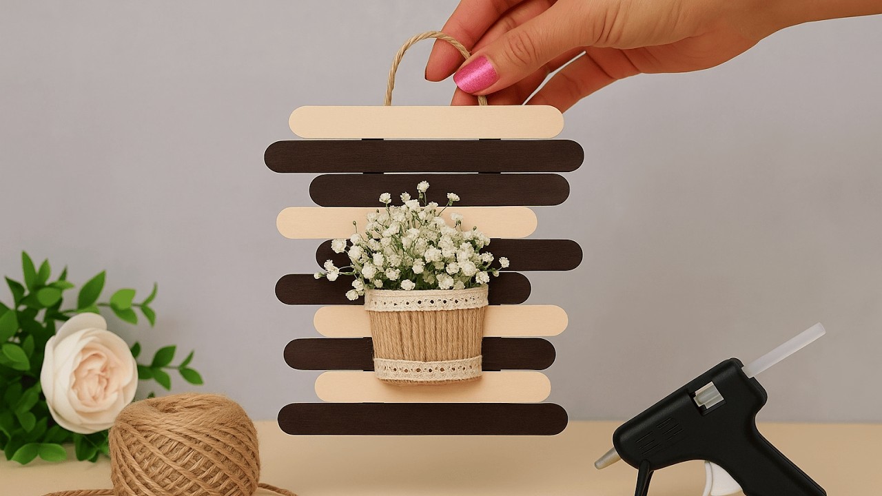 DIY Wall Hanging with Popsicle Sticks and Mini Planter! - YouTube