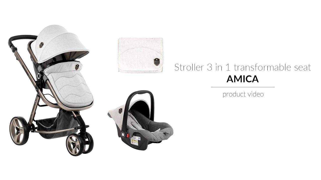 KikkaBoo | Baby stroller AMICA 3 in 1 transformable seat - YouTube