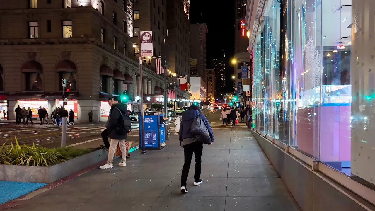 Union Square at Night | San Francisco Walking Tour - YouTube