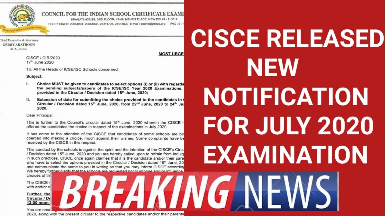 ICSE & ISC || CISCE RELEASED NEW NOTICE 17th JUNE 2020 || DETAILED ...
