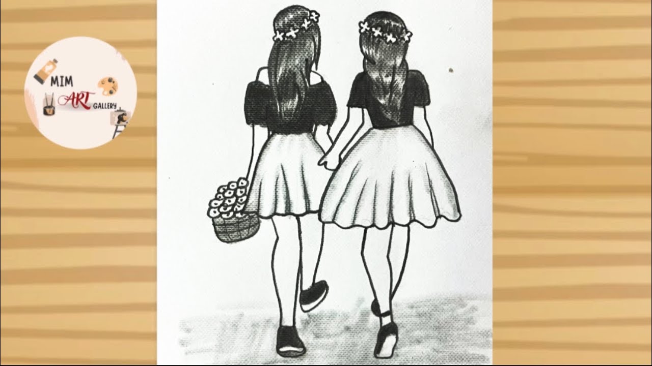 BFF drawing - How to draw Two Best friend ( Back side ) Best friend ...