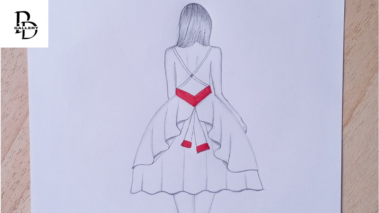 Girl (back side) drawing||beautiful girl dress||pencil sketch||easy ...