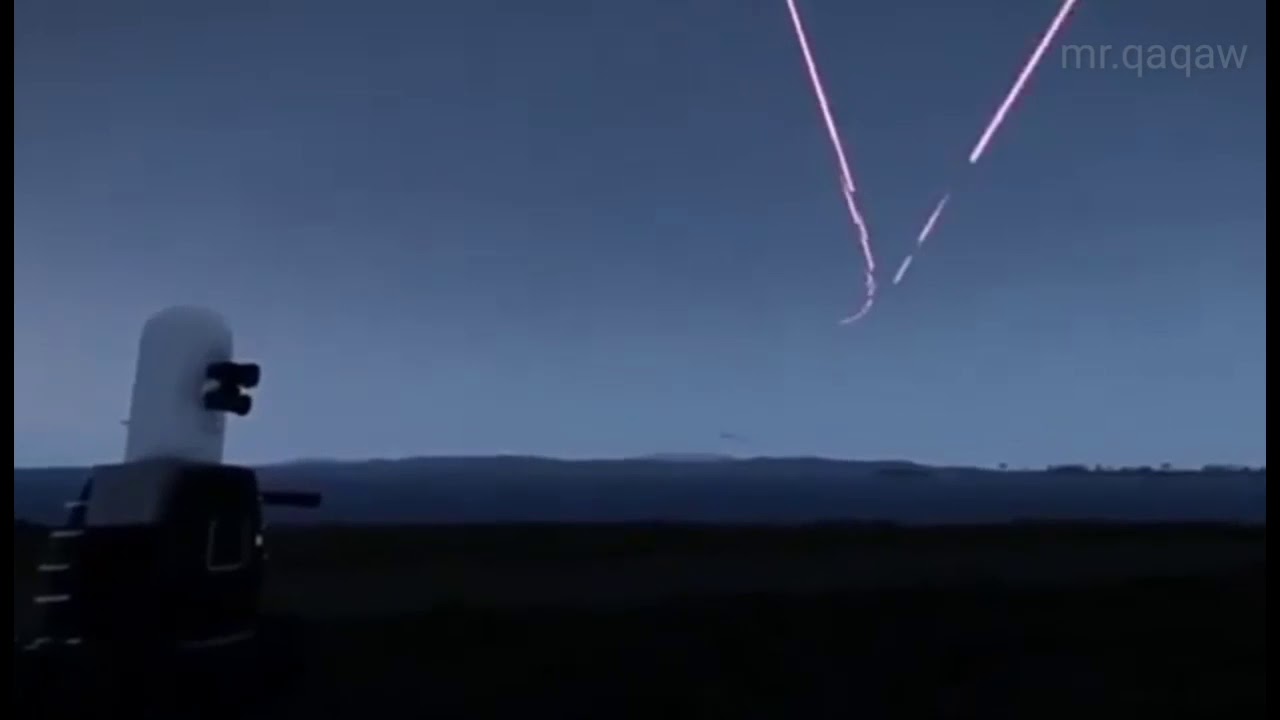 US Missile Defense System ( centurion C-RAM) in action during missile ...