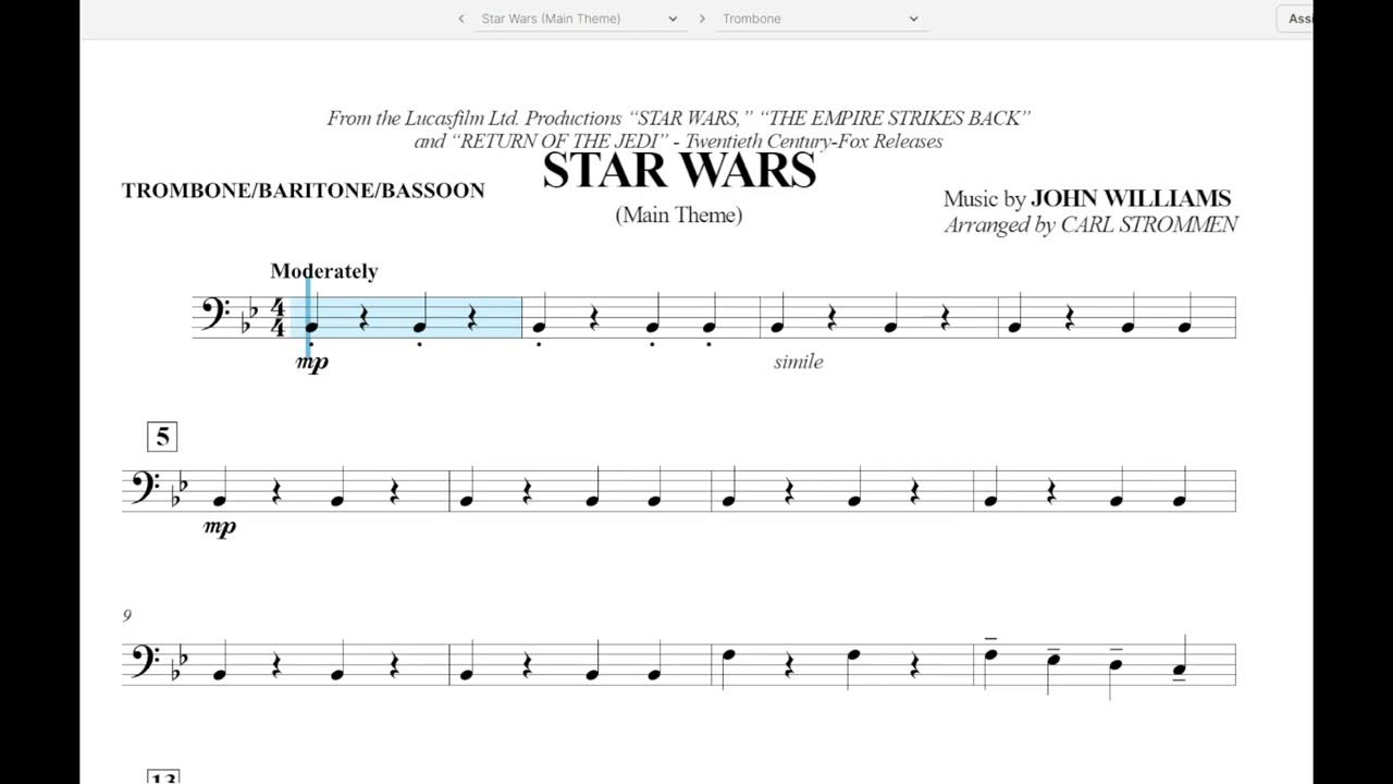 Star Wars - Trombone & Baritone Play Along - YouTube