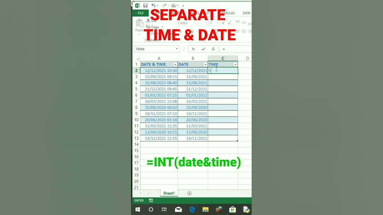Separate Date And Time In Excel Short Shorts Excel Exceltips