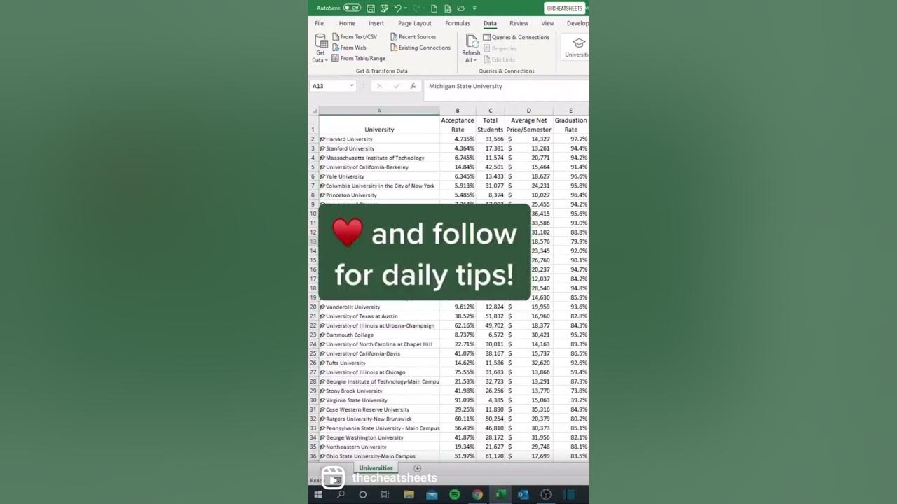 Excel Data Types: University Data - YouTube