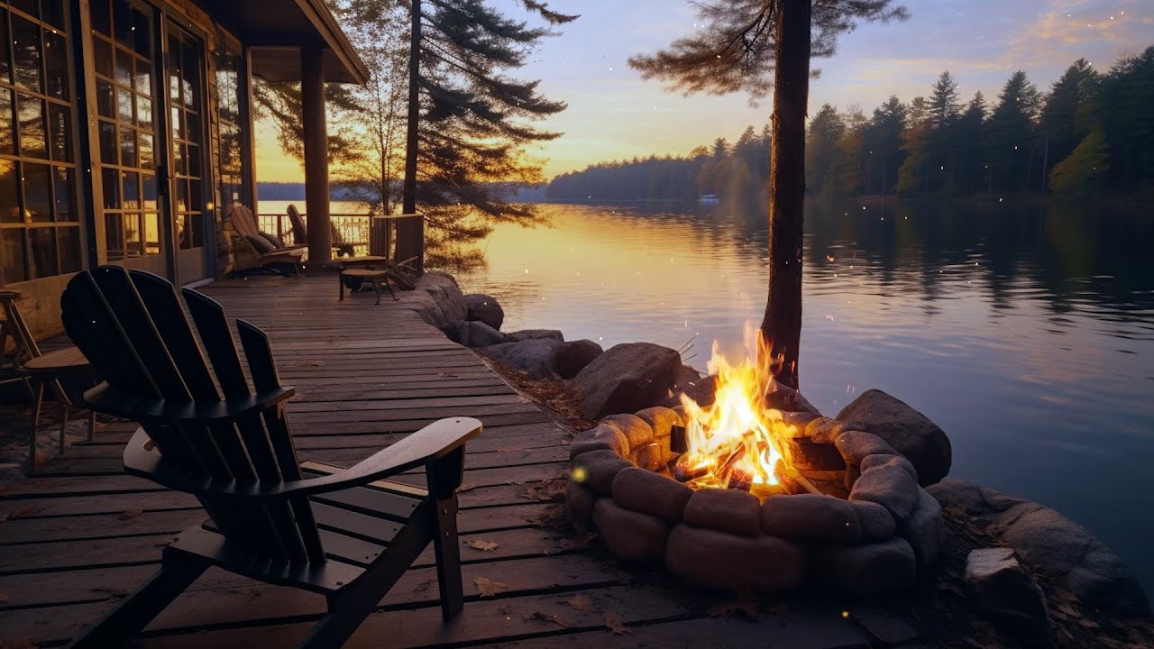 Cozy Fireplace with Lakeside Forest Scene | Fire Sounds for Deep ...