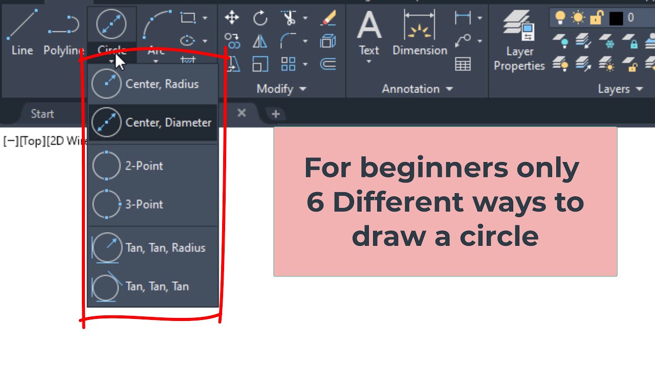 For beginners 6 Different Ways to Draw a Circle in AutoCAD - YouTube