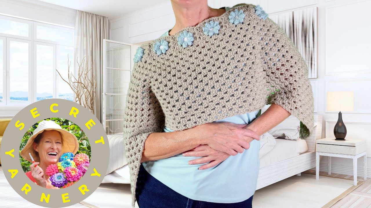 Easy Crochet Flower Cropped Poncho Pattern - YouTube