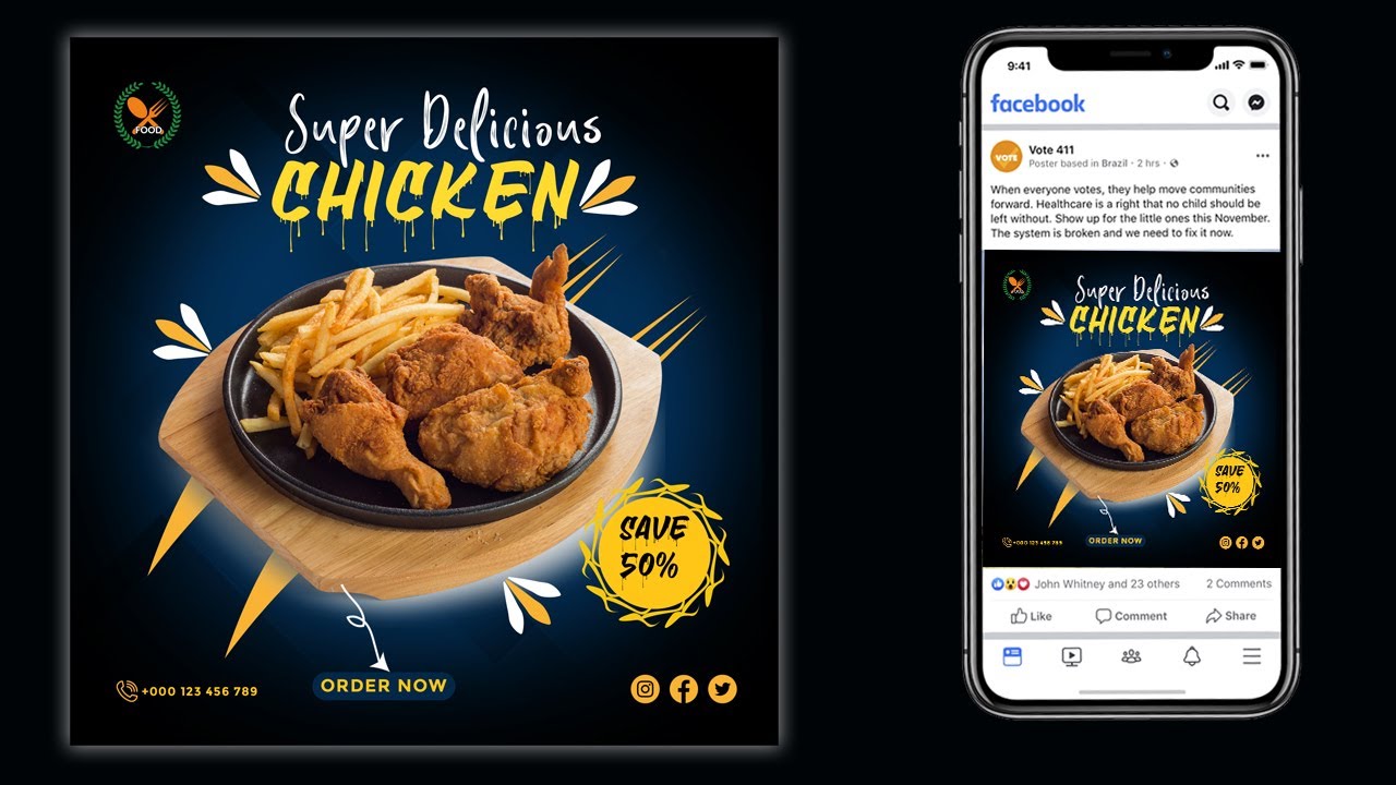 Chicken Social Media Banner Design । Adobe Photoshop cc 2021 Tutorial ...