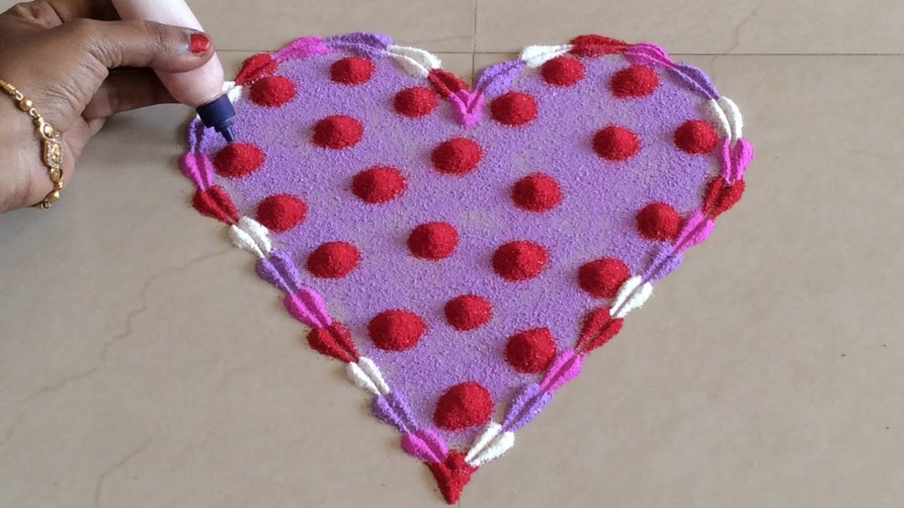 Valentine's Day Rangoli | Rose Rangoli Design | Heart Rangoli Design ...