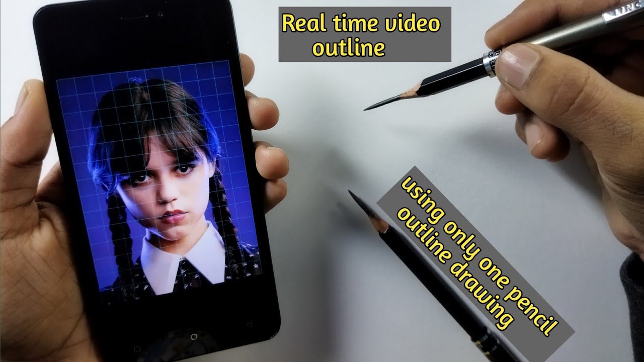 Drawing Wednesday Addams | Outline tutorial step by step | Real time ...