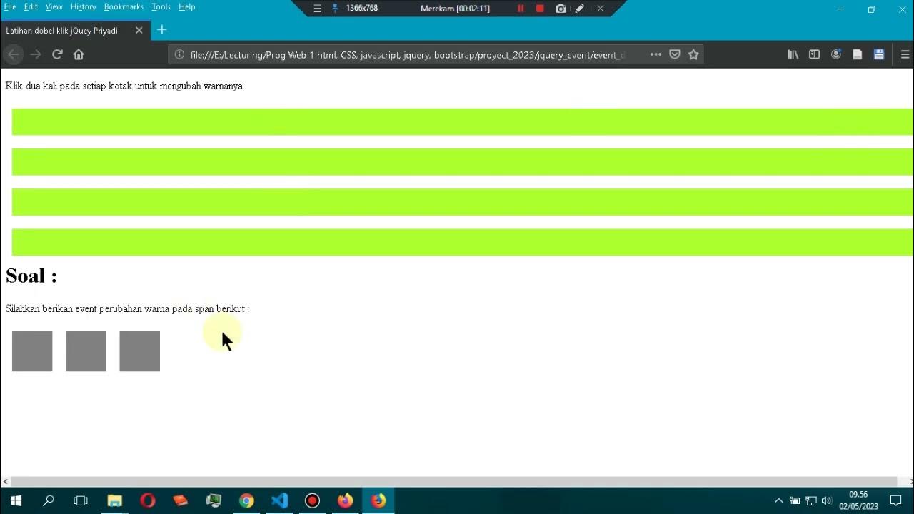 Panduan membuat event doubleClick javascript-jQuery dengan contoh kode dan latihan. - YouTube