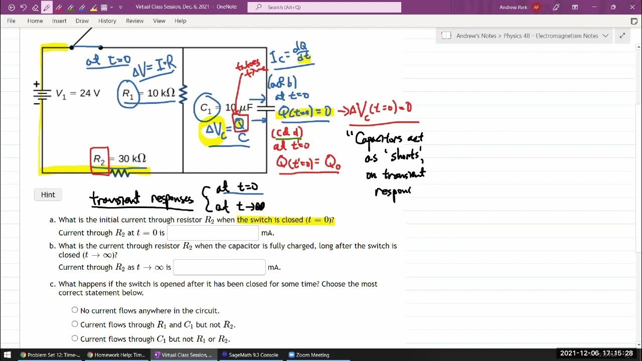 Physics 4B - OpenStax University Physics Vol 2, Chapter 10, Problem 94 with full time dependence ...