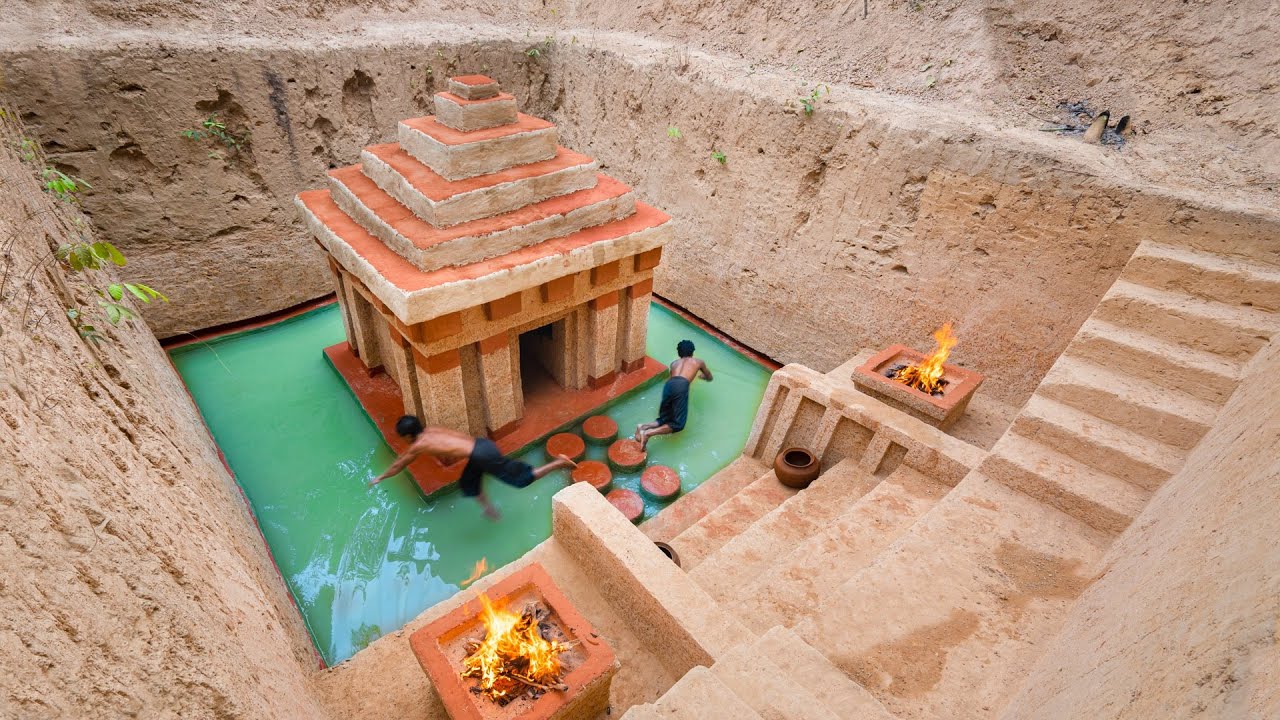 How to Build Underground Pyramid Mansion Around Swimming Pool Moat ...