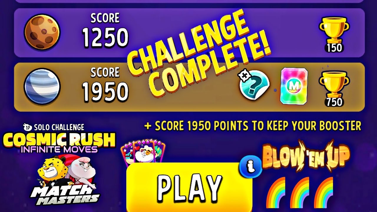 cosmic rush blow em up rainbow | match masters | solo challenge cosmic rush - YouTube