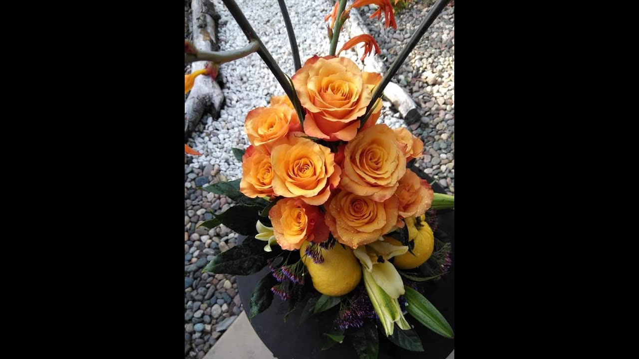 Two-tone orange roses Valentine gift bouquet with fresh lemons - YouTube