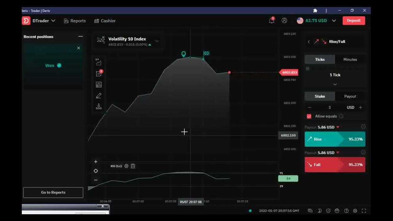 RSI 1 tick rise and fall binary.com deriv.com strategy 2022 - YouTube