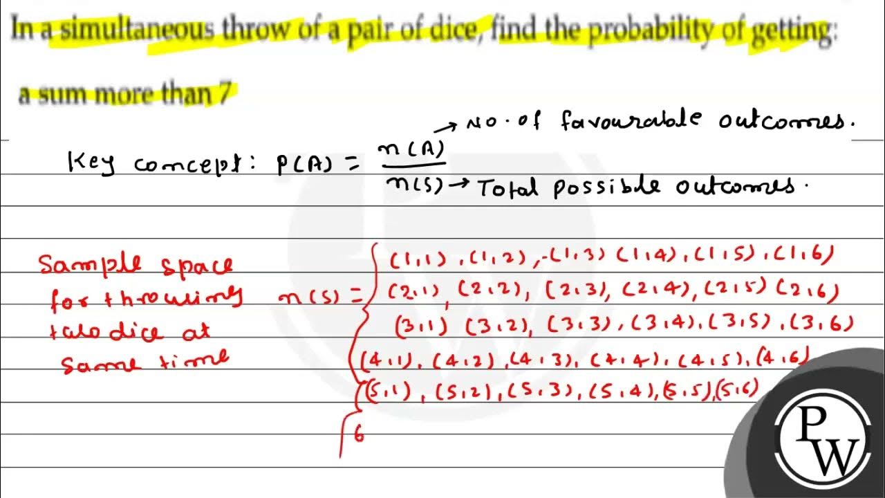 In a simultaneous throw of a pair of dice, find the probability of getting: a sum more than 7 ...